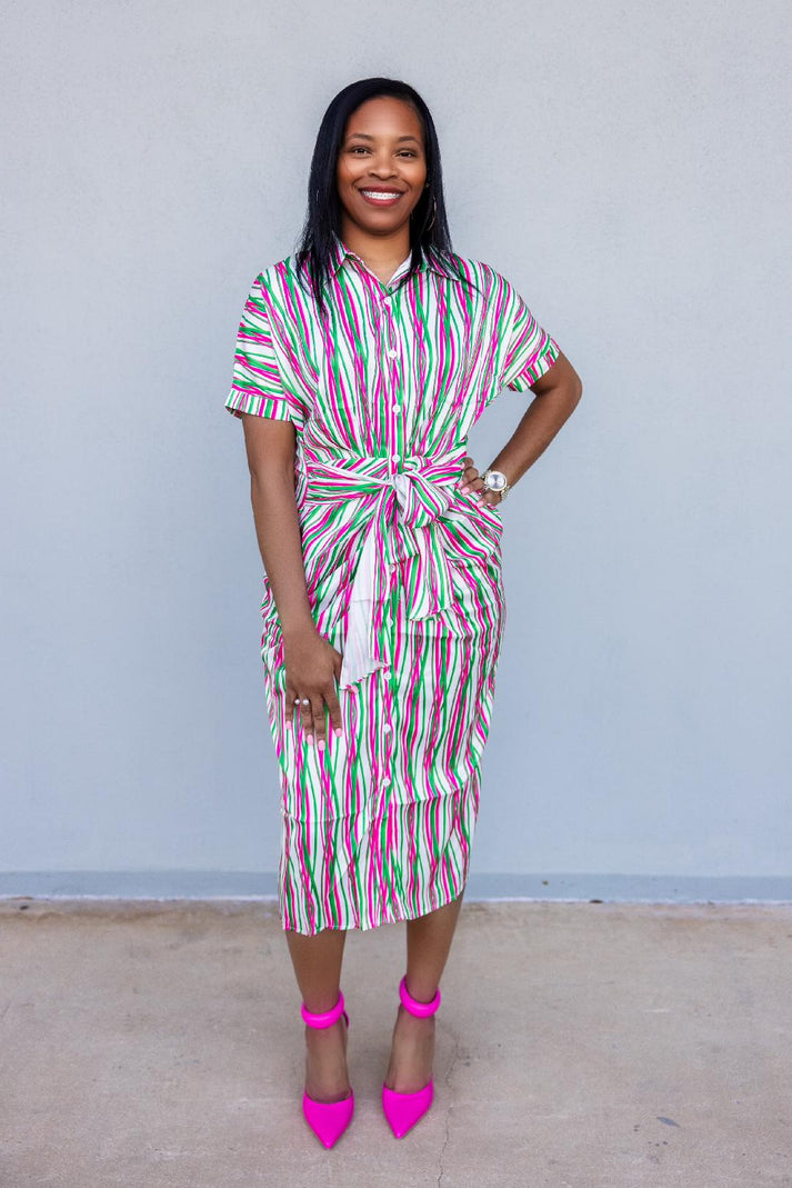 Button Down Ruched Shirt Dress – Pink and Unique